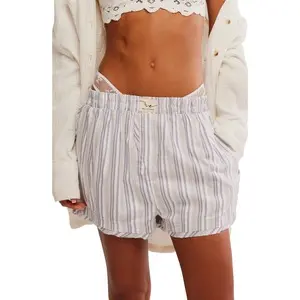 Free People Day To Day Flannel Boxer Pajama Shorts - Grey Combo