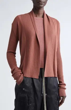 Rick Owens Open Front Rib Cardigan - Rosewood