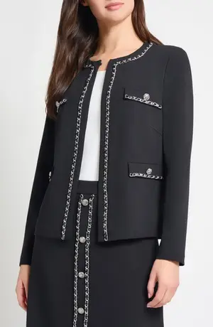 Ming Wang Chain Trim Deco Crepe Jacket
