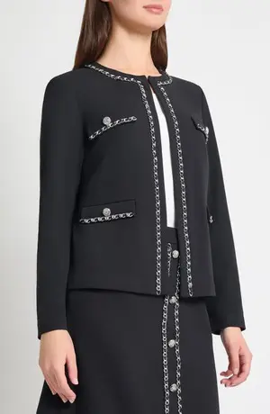 Ming Wang Chain Trim Deco Crepe Jacket