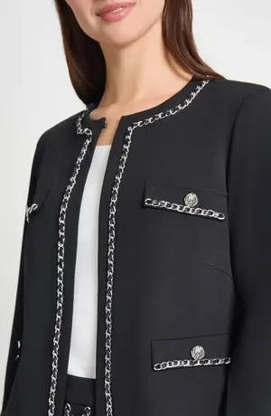 Ming Wang Chain Trim Deco Crepe Jacket