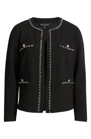 Ming Wang Chain Trim Deco Crepe Jacket