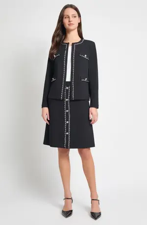 Ming Wang Chain Trim Deco Crepe Jacket