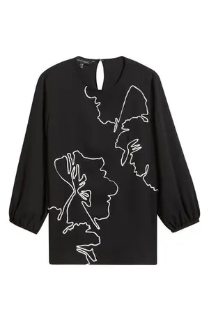 Ming Wang Floral Embroidered Popover Top