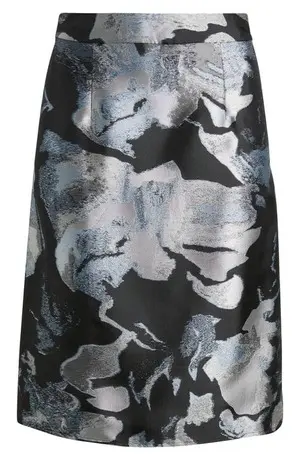 Ming Wang Floral Jacquard A-line Skirt