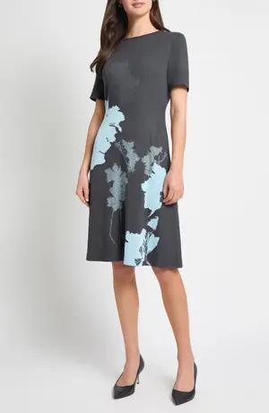 Ming Wang Abstract Floral A-line Knit Dress