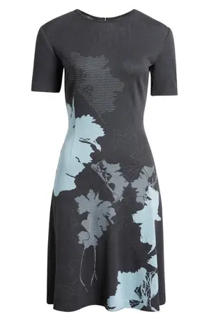 Ming Wang Abstract Floral A-line Knit Dress