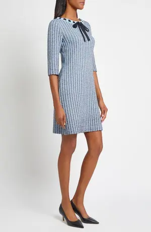 Ming Wang Bow Textured Knit Sweater Dress