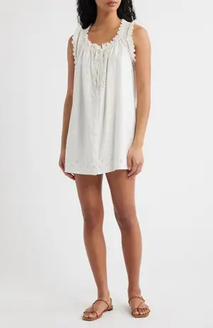 DÔEN Nessie Eyelet Organic Cotton Mini Dress - Salt