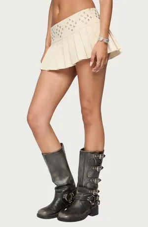 EDIKTED Grommet Low Rise Pleated Skort - Stone