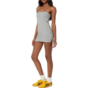 EDIKTED Strapless Stretch Cotton Romper - Gray-melange