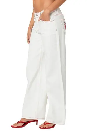 EDIKTED Strawberry Embroidered Straight Leg Jeans