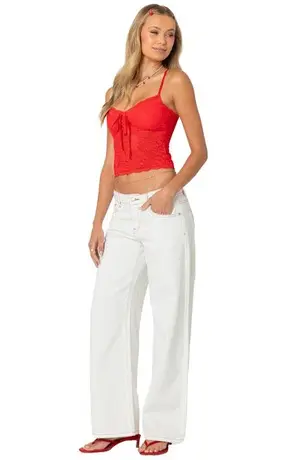 EDIKTED Strawberry Embroidered Straight Leg Jeans