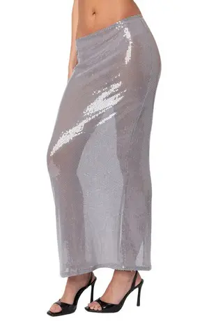 EDIKTED Sequin Embellished Sheer Maxi Skirt - Gray