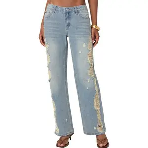 EDIKTED Distressed Wide-leg Nonstretch Denim Jeans