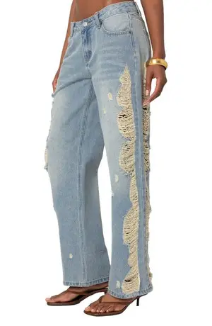 EDIKTED Distressed Wide-leg Nonstretch Denim Jeans