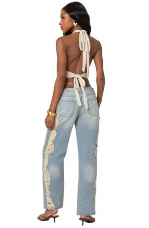 EDIKTED Distressed Wide-leg Nonstretch Denim Jeans