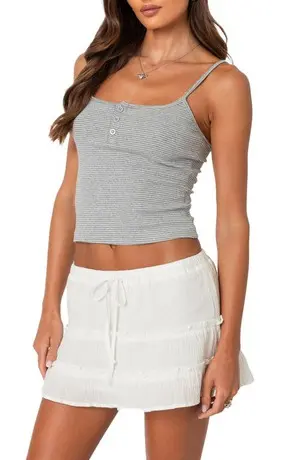 EDIKTED Striped Henley Camisole - Gray-melange