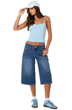 EDIKTED Ribbed Henley Camisole - Light-blue