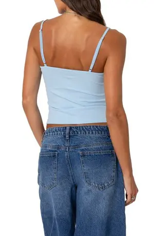 EDIKTED Ribbed Henley Camisole - Light-blue