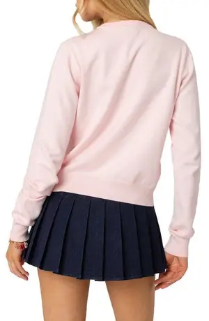 EDIKTED Crewneck Button Cardigan - Light-pink