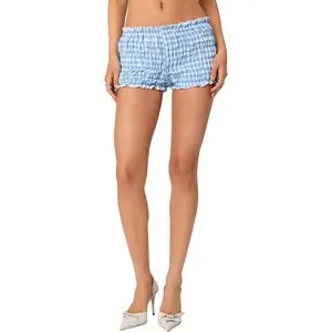 EDIKTED Gingham Smocked Microshorts
