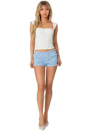 EDIKTED Gingham Smocked Microshorts