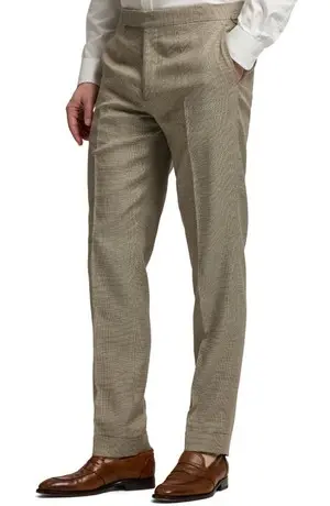Ralph Lauren Purple Label Flat-front Glen Plaid Linen & Silk Dress Pants