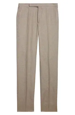 Ralph Lauren Purple Label Flat-front Glen Plaid Linen & Silk Dress Pants