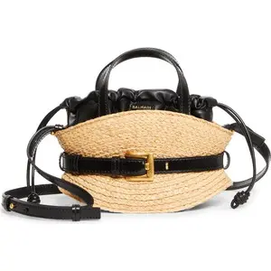 Balmain Mini Shuffle Belted Raffia Bag