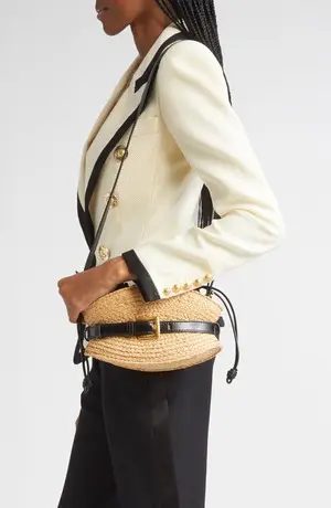 Balmain Mini Shuffle Belted Raffia Bag