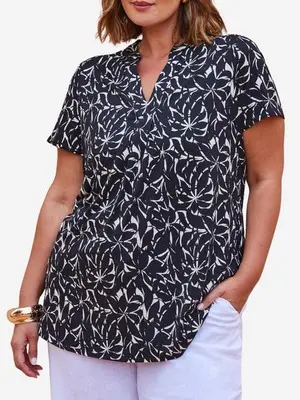 LIVE UNLIMITED Printed Nehru Collar Top
