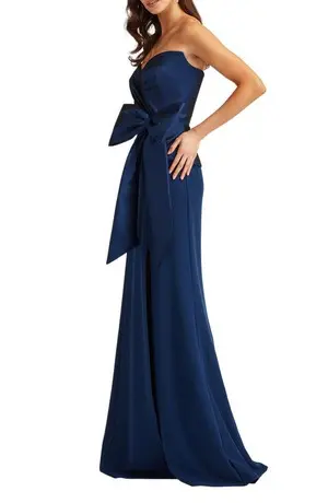 Tadashi Shoji Strapless Stretch Crepe Gown - Navy
