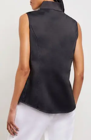 Misook Sleeveless Shirt With Stand Collar - Black