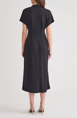 Misook A-line Midi Shirt Dress - Black