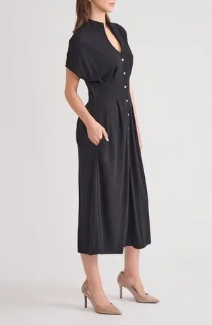 Misook A-line Midi Shirt Dress - Black