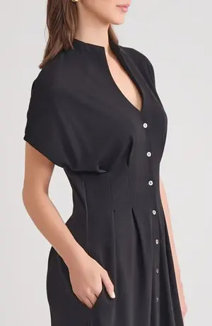 Misook A-line Midi Shirt Dress - Black