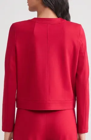 Misook Front Zip Ponte Jacket - Scarlet Red