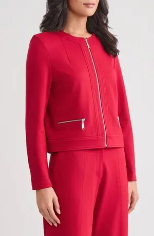 Misook Front Zip Ponte Jacket - Scarlet Red