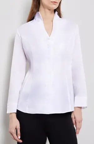 Misook Stand Collar Button-up Shirt