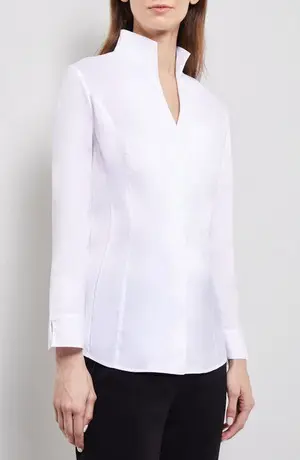 Misook Stand Collar Button-up Shirt