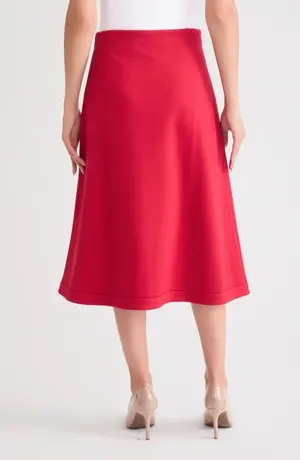 Misook Ponte A-line Midi Skirt With Front Slit - Scarlet Red