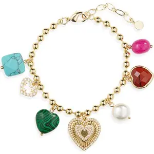 PANACEA Semiprecious Stone & Heart Charm Bracelet - Gold Multi