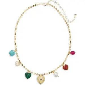 PANACEA Semiprecious Stone & Heart Charm Necklace - Gold Multi