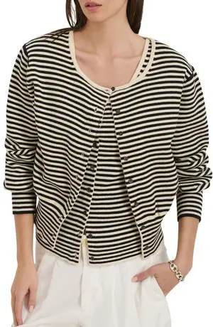 ALEX MILL Stripe Puff Sleeve Cardigan