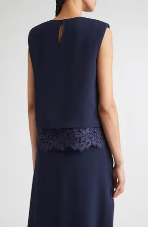 St. John Lace Trim Satin Back Crepe Top