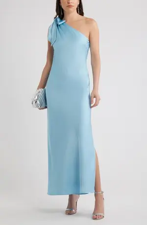Chelsea28 Bow One-shoulder Maxi Dress - Blue