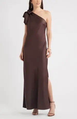 Chelsea28 Bow One-shoulder Maxi Dress - Brown