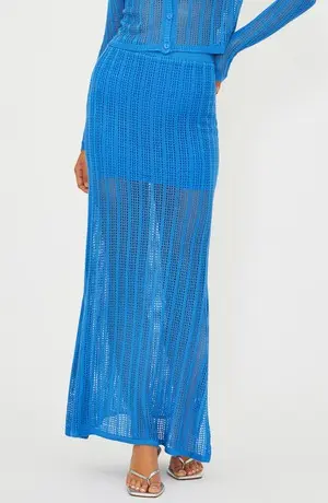 Beach Riot Ivana Open Knit Cover-up Pencil Skirt - Harbor Blue