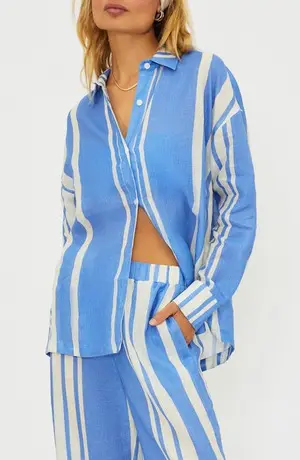 Beach Riot Cassidy Stripe Linen Button-up Shirt - Harbor Stripe